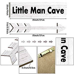 3 Pieces Little Man Cave Wood Sign Decor Toddler Boys Room Wood Wall Art Sign 15 x 4 x 0.2 Rustic Boys Nursery Wall Sign Decor Farmhouse Wooden Arrow Sign for Baby Home Bedroom Living Room (White)