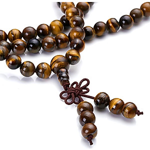 Addmluck 108 Mala Beads Meditation Necklace 7 Chakra Tree of Life Pendant Necklace Prayer Buddha Beaded Bracelets Healing Stone Yoga Necklace for Men and Women Jewelry(tiger eye)