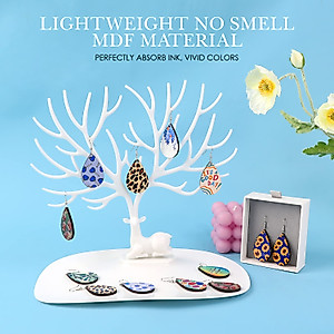 HTVRONT Sublimation Earring Blanks Bulk - 50 Pcs Wood Earrings Blanks with Blue Protective Film - Unfinished MDF Teardrop Earrings for Sublimation Printing with Template, Weeder, Hooks, Jump Rings