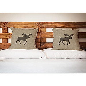 Vosach Moose Outdoor Indoor Pillow Covers, Animal Moose Burlap Cabin Home Decorative Throw Pillow Case Cushion Cover for Sofa/Bed/Patio/Garden/Balcony, 18x18 Inch, 2Pcs, Brown