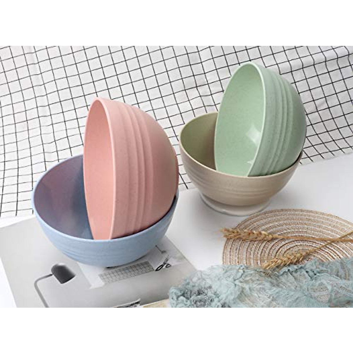 Flux Kitchenware Unbreakable Cereal Bowls - Wheat Straw Fiber - Lightweight Bowl - Dishwasher Microwave Safe - BPA Free - Ideal for Cereal Salad Soup Noodle Rice Fruit Dessert (4 Pieces)