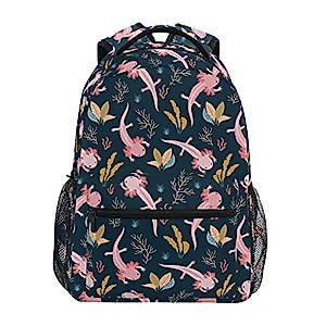 DerlonKaje Axolotl & Sea Weed Aquarium Backpacks School Book Bag Travel Hiking Camping Daypack