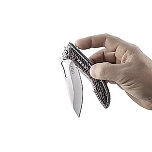 COLUMBIA RIVER KNIFE & TOOL Fossil Folding Pocket Knife: Stainless Steel Plain Edge EDC Folder with Frame Lock, Everyday Carry Folded Knife, with Satin Blade Finish 5470, Silver , brown, grey