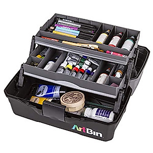 ArtBin 6892AG 2-Tray Art Supply Box, Portable Art & Craft Organizer with Lift-Up Trays, [1] Plastic Storage Case, Gray/Black