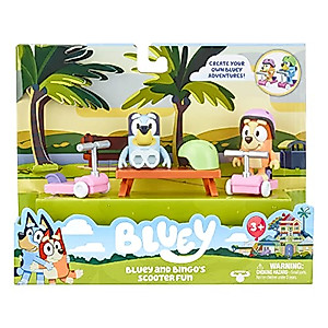 Bluey Dog Vehicle 2-Pack, 2.5-3" Bluey & Bingo Articulated Figures - Scooter Time