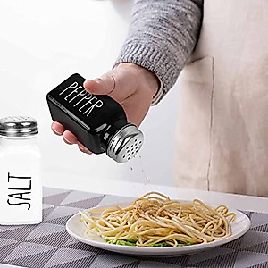 2 Pack Salt and Pepper Shakers Set, Glass Salt Shaker with Stainless Steel Lid, Modern and Cute Farmhouse Salt and Pepper Set (Black and White)