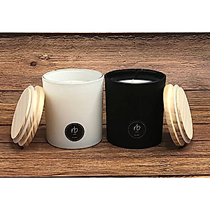 Rosbas Candle, Cinnamon Vanilla Scented, Natural Soy Wax, Black Glass Jar, Wooden Lid, 7 oz, Cotton Wick, Drawstring Cotton Bag, Long Burn Time, Home, Non-Toxic, Handmade in The USA