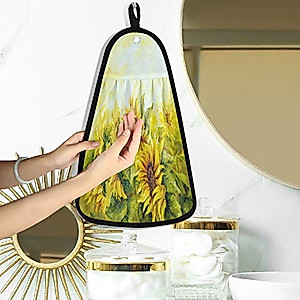 visesunny Oil Painting Sunny Sunflower Kitchen Dish Towel with Hanging Loop Absorbent Hand Towel for Bathroom Cleaning and Drying Washcloth
