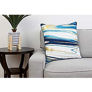 Thro by Marlo Lorenz Dragonfly Kia Marble Raised Foil Pillow, 1 Count (Pack of 1), Gold, Blue