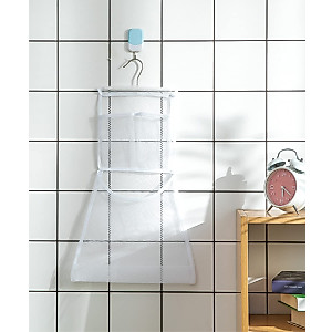 ALYER Hanging Bath Toy Bag,Mesh Nursery Organizer for Clothing Diapers Toys (White)
