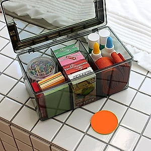BangQiao Small Plastic Storage Box with Handle and Adjustable Dividers, Multipurpose Lockable Container Case for Sewing, Stationery, Art&Craft Supplies, Cosmetics, First Aid Kit, Clear/Smoke Green