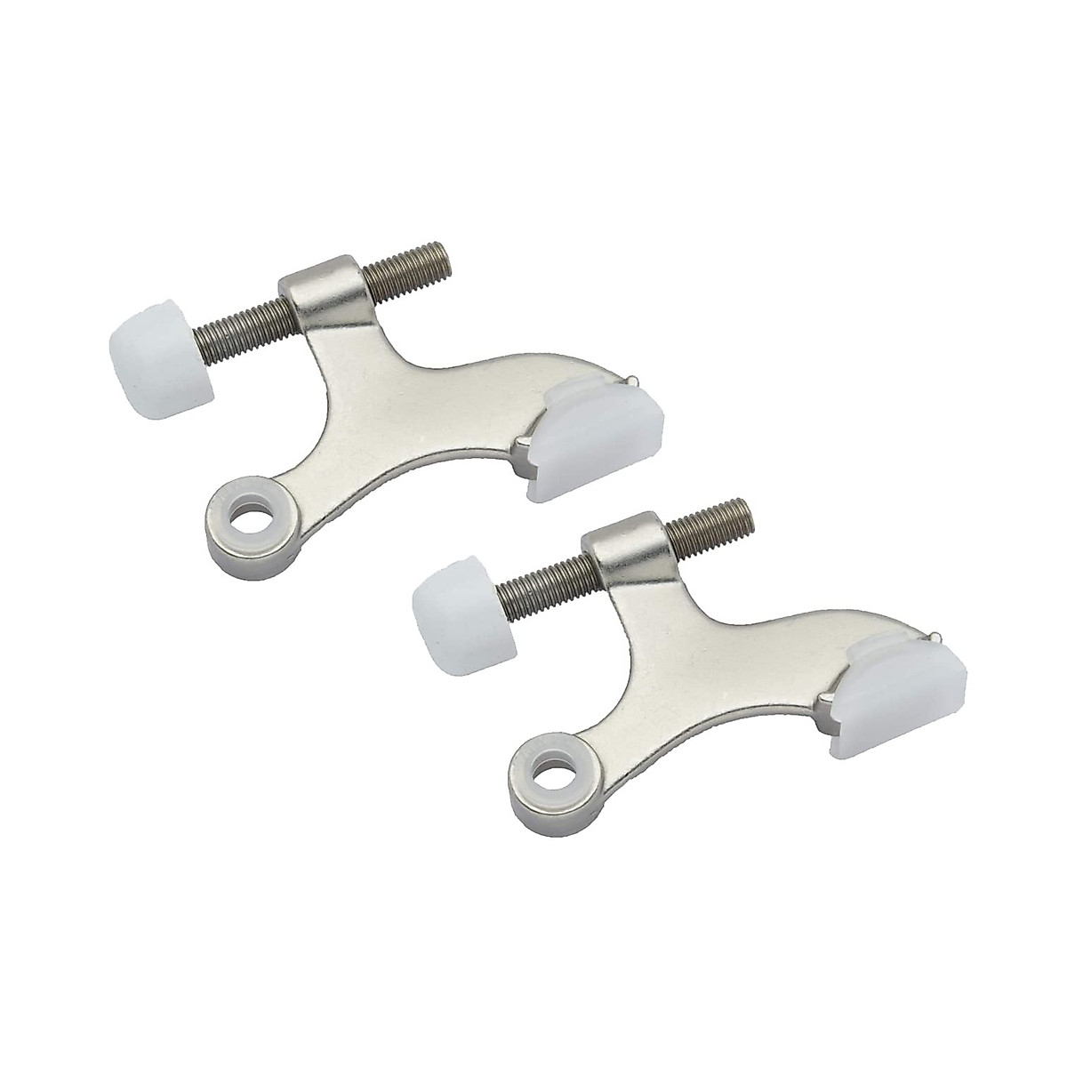 QCAA Hinge Pin Door Stopper, Zinc Die Cast, Satin Nickel, with White Rubber Bumper Tip, 2 Pack, Made in Taiwan