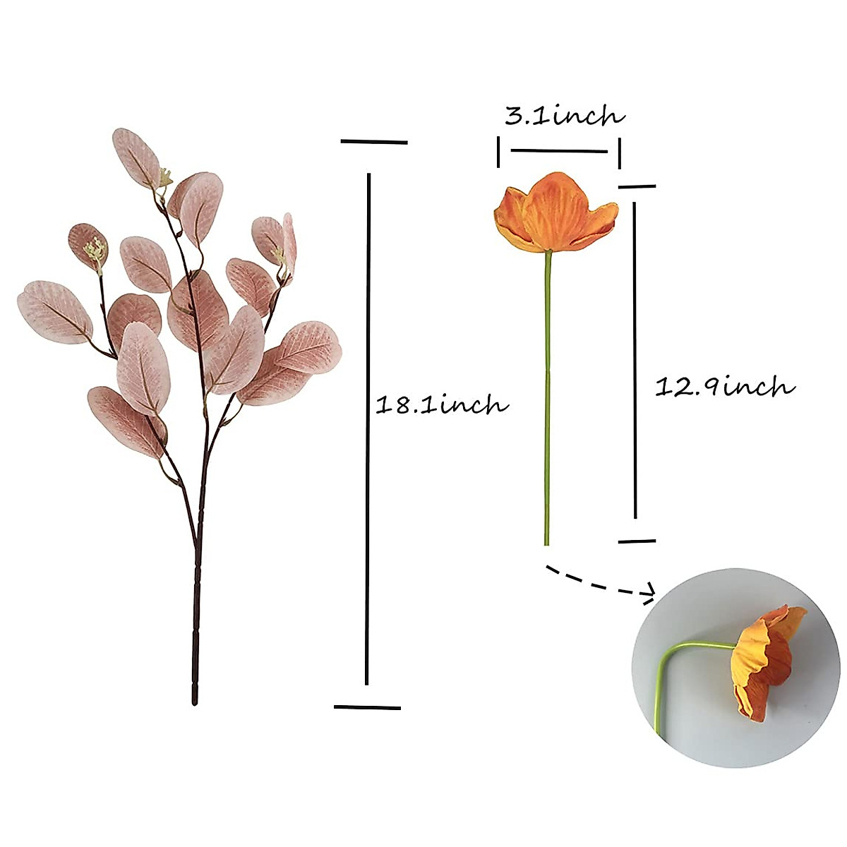 Auntroen Fake Flower Poppy Flower Leaf Combination Real Touch Latex Silk Fabric Artificial Flower, Kitchen Home Garden Party Wedding Decoration (Sunset+Pink) (B502)