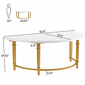 Tribesigns 63 Inch Computer Executive Desk, Modern Simple Study Writing Desk with Half Round Thick Tabletop and Heavy Duty Metal Frame, Large Desk Laptop Table Workstation for Home Office, White/Gold