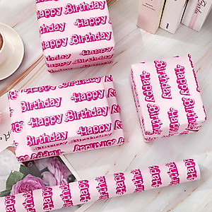 JarThenaAMCS Happy Birthday Wrapping Paper Mini Roll 17in x 32.8Ft Y2K Pink Gift Wrap Paper for Birthday Party Wrapping Supplies