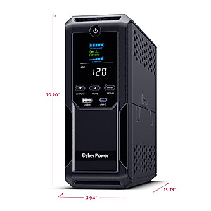 CyberPower BRG1500AVRLCD2 Intelligent LCD UPS System, 1500VA/900W, 12 Outlets 2 USB Ports, AVR, Mini-Tower, 5-Year Warranty