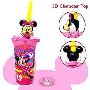 Disney Minnie Mouse Water Tumbler with 3D Character Head Straw Drinkware - Safe BPA free Bottles, Easy to Clean, Perfect Gifts for Kids Boys Girls Toddlers for Home Travel Goodies