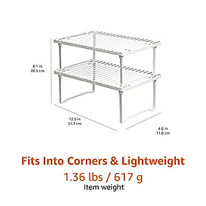 Amazon Basics Stackable Metal Kitchen Storage Shelves, Set of 2 - White