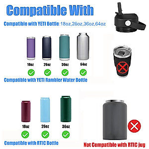 Straw lid for Yeti Rambler Water Bottle 18 26 36 64 oz, Replacement Cap Straw Cap for RTIC 18oz 26oz 36oz, Lid with Straw and Brush and Flexible Handle ﻿