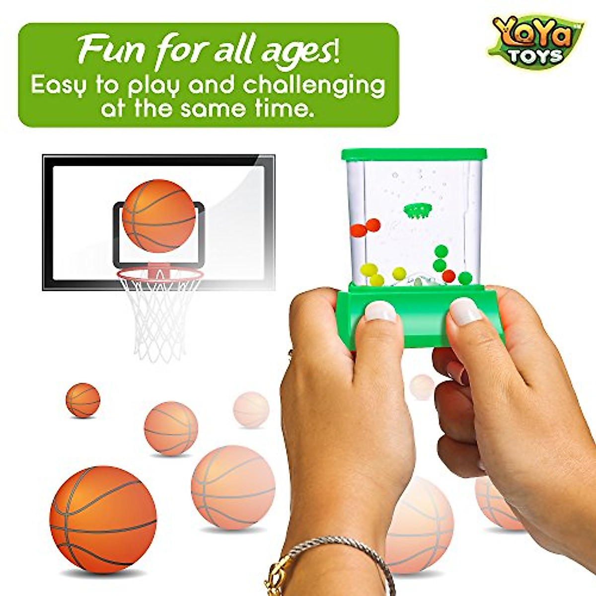 YoYa Toys Handheld Games - Miniature Aqua Arcade Set with Fish Ring Toss & Basketball, Handheld Toys for Kids & Adults, Retro Pastime Games, Original Waterful Ring Toss in Gift Box