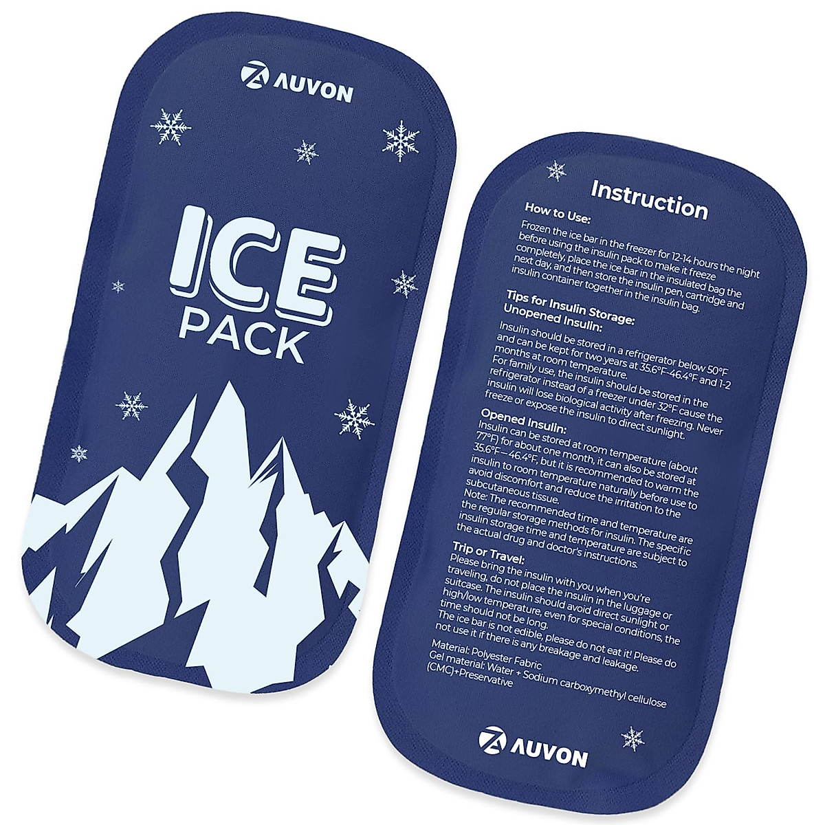 AUVON Ice Packs for Insulin Cooler Travel Case, Reusable 180G Gel Ice Packs Keep Insulin Medication Cool 8-10h in Diabetic Travel Case, Suitable for Cold & Hot Therapy, Pain Relief (2 Packs)