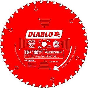Freud D1040W Diablo 10-1/4-Inch 40 Tooth ATB General Purpose Saw Blade with 5/8-Inch and Diamond Knockout Arbor, Multi