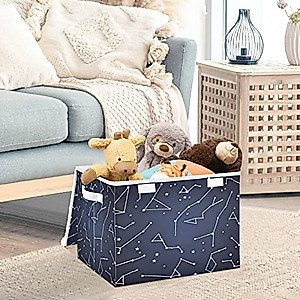 Kigai Constellation Star Blue Storage Basket with Lid Collapsible Storage Bin Fabric Box Closet Organizer for Home Bedroom Office 1 Pack