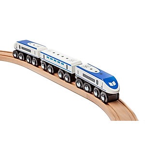 maxim enterprise, inc. Express Train Set, Bullet Train for Wooden Train Track, Train Set of 2 Engines & 1 Passenger Car, Compatible with Thomas and Friends, Brio & Other Major Brand Wooden Railways