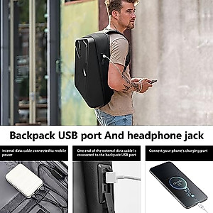 JUMO CYLY HardShell Travel Laptop Backpack, Waterproof Gaming Backpack with USB Charging Port Mens Slim Business Daypack For 15.6 Inch