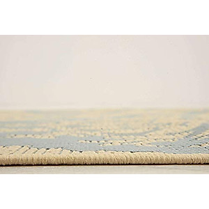 Unique Loom Outdoor Botanical Collection Area Rug - Medallion (5' 3" x 8' Rectangle, Aqua/ Beige)
