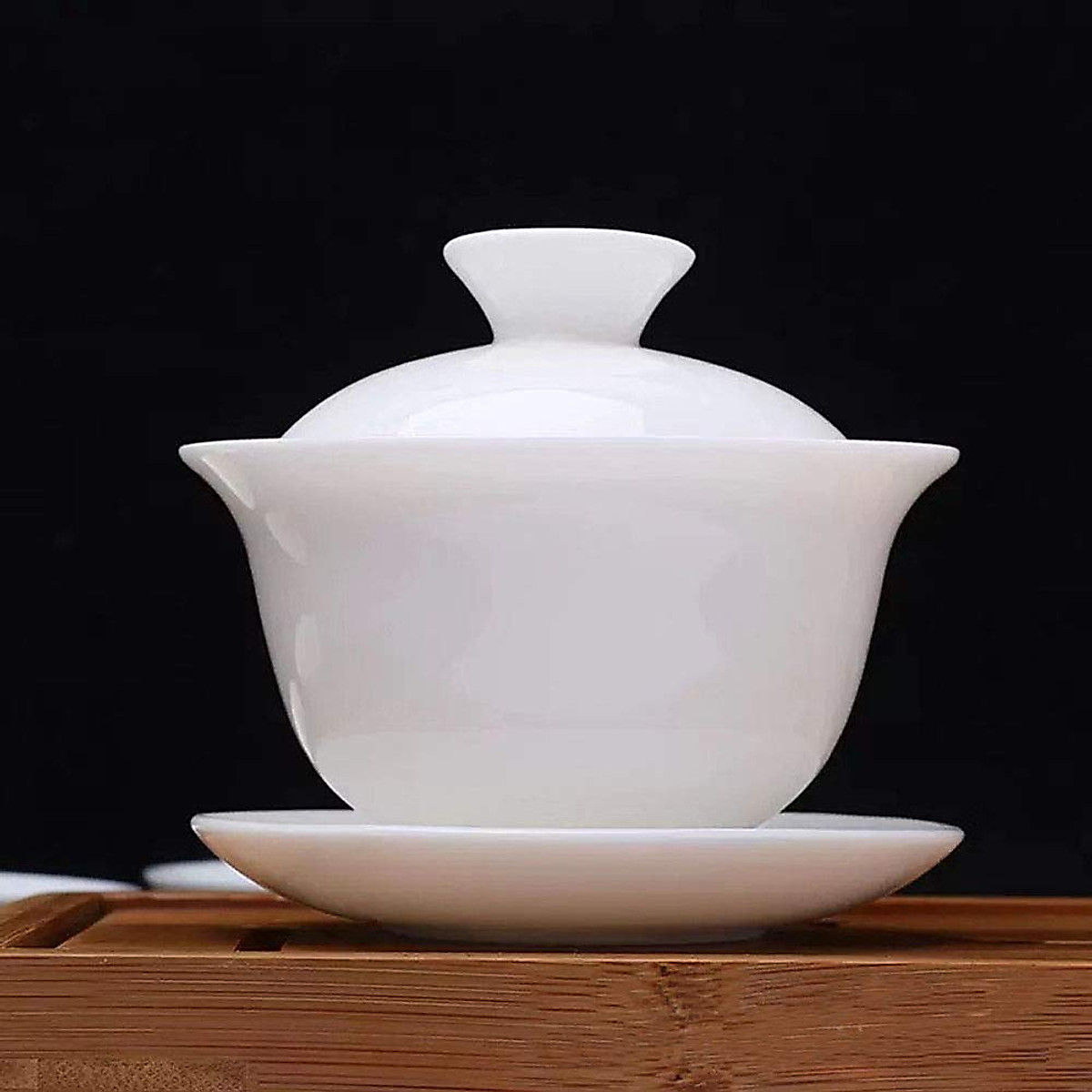 Gaiwan White Glaze Porcelain Teacup kung Fu Tea Service Set for Home Office Decoration (100ml)