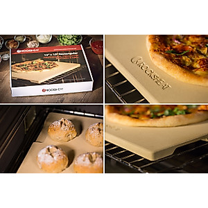 ROCKSHEAT Pizza Stone 12in x 15in Rectangular Baking & Grilling Stone, Perfect for Oven, BBQ and Grill. Innovative Double - faced Built - in 4 Handles Design