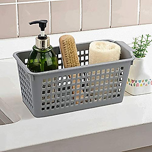 Rinboat Plastic Storage Basket, Deep Baskets, Grey and White, 6 Packs