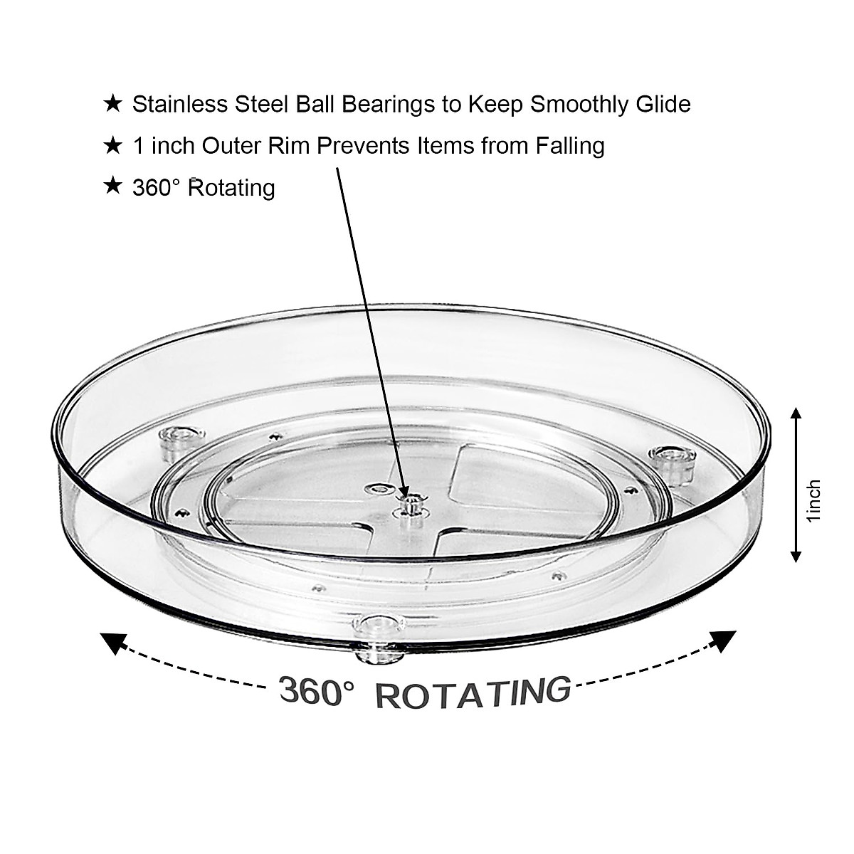 Lazy Susan Rotating Turntable Food Storage Container for Cabinets, Pantry, Fridge, Countertops,Vanity,BPA Free - Spinning Organizer for Spices, Condiments - 9" Round , Clear-2 Pack