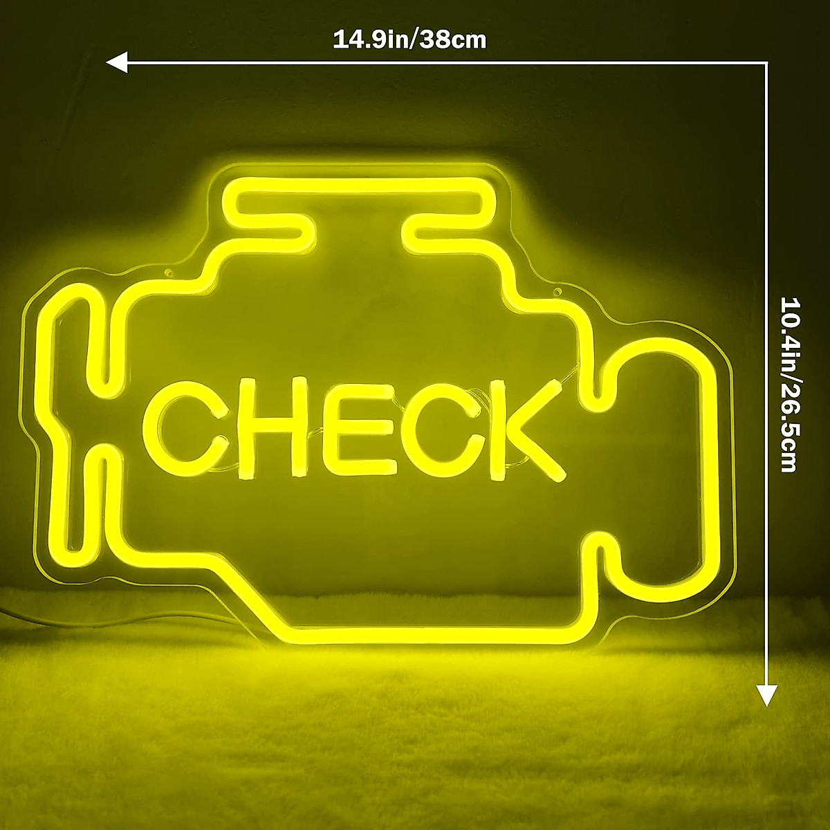 JianJung Check Engine Light Neon Sign Check LED Sign Dimmable Neon Light Up Sign for Man Cave Bedroom Garage Room Auto Repair Shop Studio Neon Wall Sign Decor Gifts for Men
