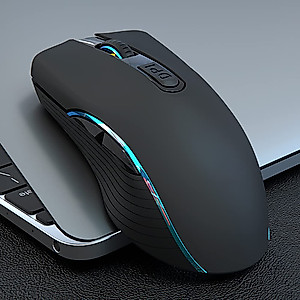 NYIEFADA Bluetooth Wireless Mouse for Laptop, LED Rechargeable Silence Computer Mice with Side Buttons Supports 2 Devices 3 DPI for HP/Dell/Win8/10/Mac