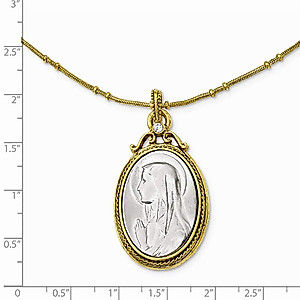 Solid Gold-Tone and Silver-Tone Crystal Mary Virgin Mary Pray for Us Charm Miracle Medal20in Pendant Necklace Charm Chain - with Secure Lobster Lock Clasp 20"