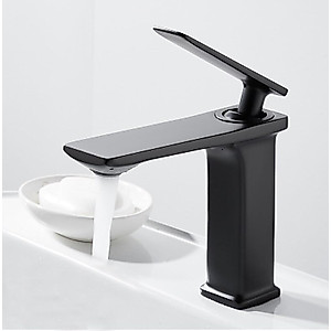 JCAKES Brass Black Gold Basin Faucet Bathroom Sink Faucets Hot Cold Water Mixer Crane Deck Mounted Single Handle Hole Bath Kitchen Tap (Color : Black)