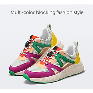 LUCKY STEP Women‘s Fashion Cusual Sneakers Platform Classic Leopard Walking Tennis Travel Shoes Chunky Colorful Lifestyle Sneakers(Fuchsia/Green,8.5B(M) US)