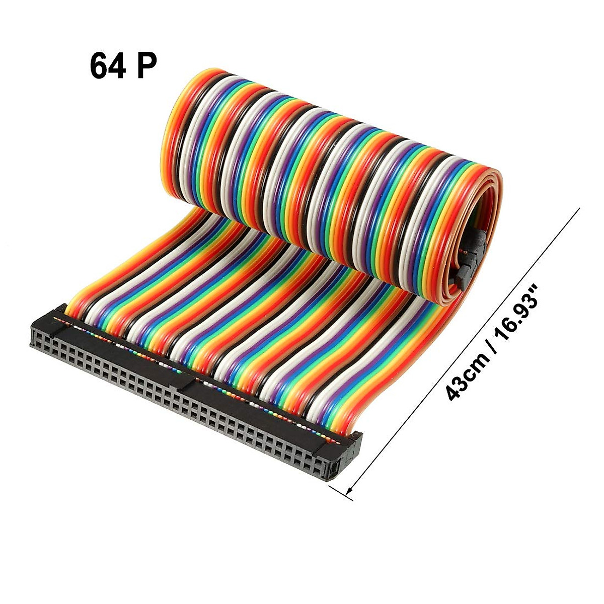 uxcell IDC Rainbow Wire Flat Ribbon Cable 64 Pins 43cm Length 2.54mm Pitch Type-B