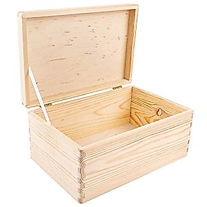 Creative Deco Large Wooden Storage Box with Hinged Lid | 11.8 x 7.87 x 5.51 inches (+-0.5) | Plain Unpainted Gift Box for Tool Toy Shoes Crafts Clothes Jewelry | Rough & UNSANDED Wood Keepsake Chest