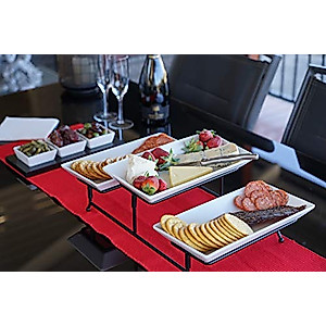 The Most Versatile 3 Tier Serving Tray. Collapsible Metal Stand with 3 Plates & 3 Bowls on Black Wood Base. Tiered Tray Party Food Server Display for appetizers, Cupcakes, Fruit, Cheese, Desserts.