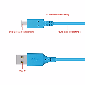 Fast Charging Cable for Switch/Switch Lite/Switch OLED/PS5/Xbox Series Controller, Long USB C Charger Cord for Samsung Galaxy S9 S8 Note 8 and Other USB C Cable (9.8ft) Blue