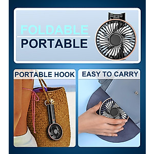 BEYYON Portable Handheld Fan, 5200mAh Metal Handle Portable Fan Rechargeable, 180° Foldable, 6 Speeds USB Rechargeable Fan, Electric Personal Fan with Power Bank for Travel, Outdoor, Camping, Office