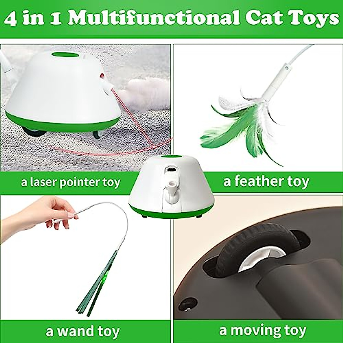lifefav Cat Toys, Interactive Cat Toy with Laser Pointer - Automatic Cat Wand Toy with Feather, Smart Obstacle Avoidance, Movable Rechargeable Cat Exercise Toys for Indoor Cats Kitten