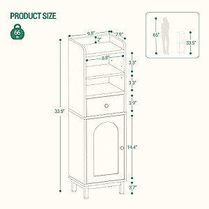 Hzuaneri Bathroom Storage Cabinet, Corner Floor Cabinet with Drawers and Doors, Narrow Toilet Paper Cabinet, Bathroom Organizer with Adjustable Shelf, for Small Spaces, Black BC29804G