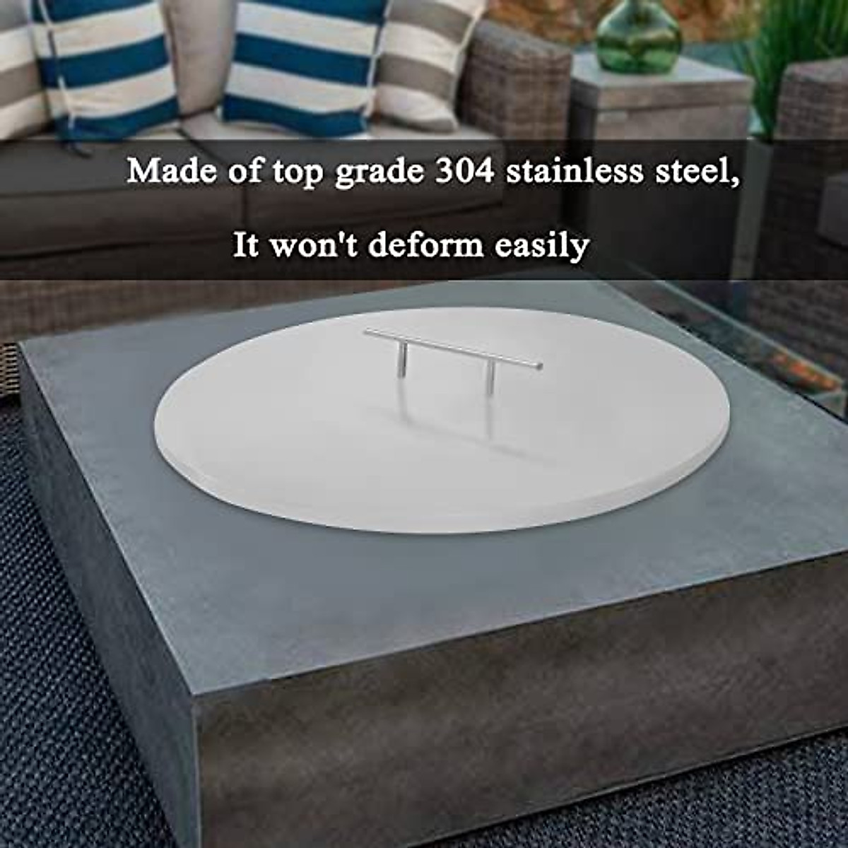 Stainless Steel Fire Pit Cover, 22 in 1.2 mm Thickness Fire Pit Burner Cover w/Handle, for Round Drop-in Fire Pit Burner Pan, Prevent Sparks, Keep Animals & Moisture Out (Round, 22 in)
