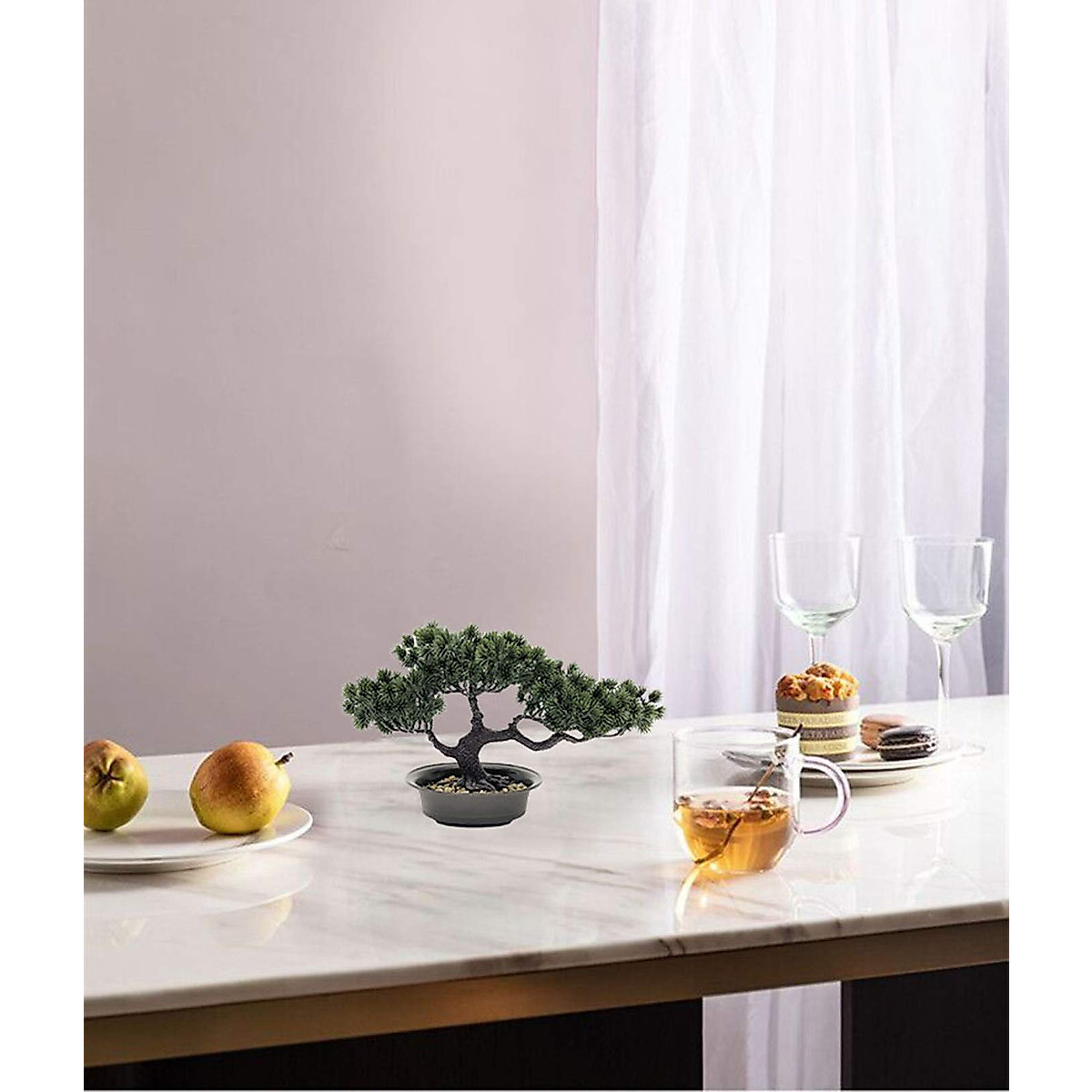 Rozwkeo Artificial Bonsai Tree Fake Plant Decoration Potted Tree Small Faux House Plants Japanese Pine Bonsai Plant for Home Indoor Decoration Office Hotel Windowsill Desktop Display Trees Zen Decor