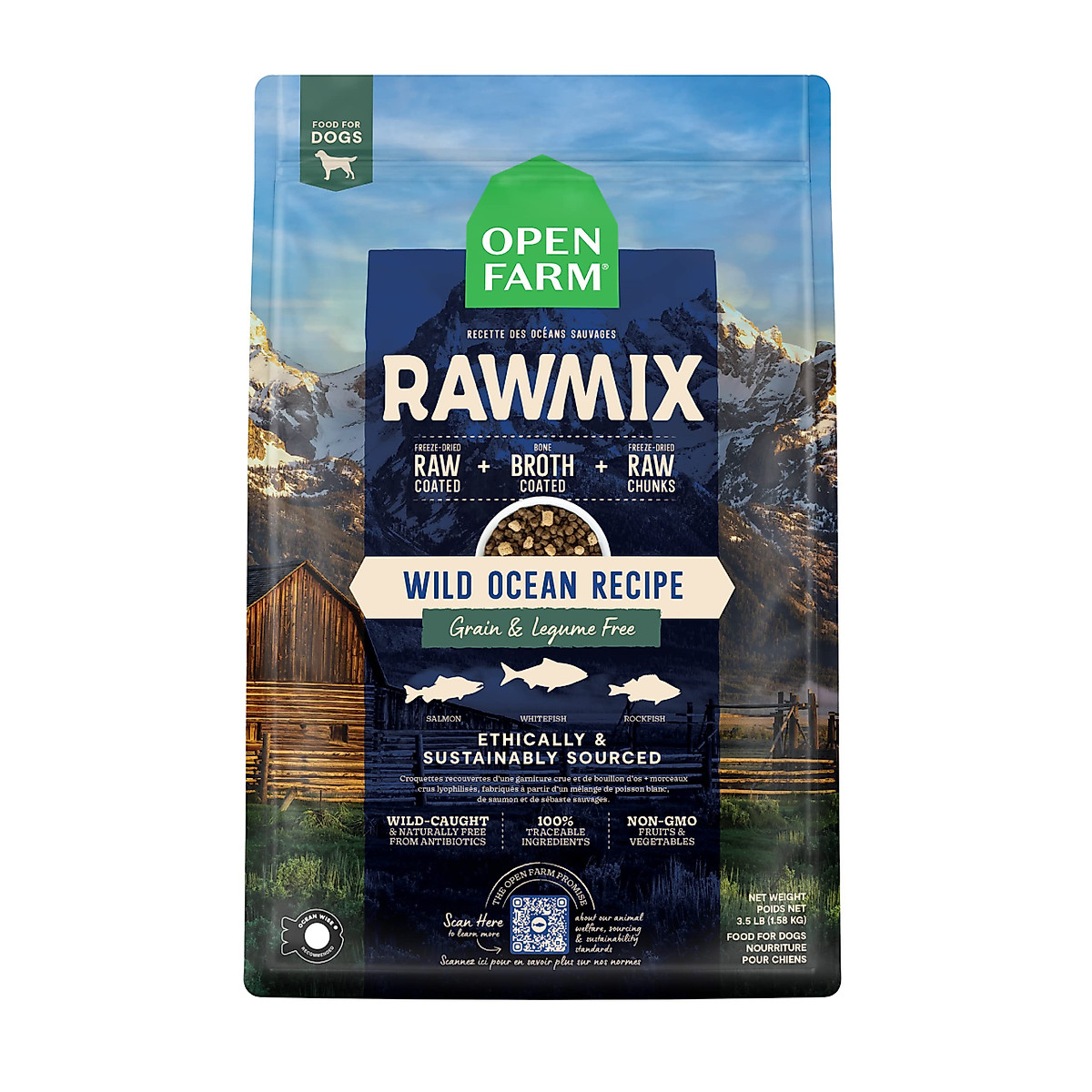 Open Farm RawMix Grain-Free Wild-Ocean Recipe for Dogs, includes Kibble, Bone Broth, and Freeze Dried Raw, Inspired by The Wild, Humanely Raised Protein and Non-GMO Fruits and Veggies, 3.5 lb