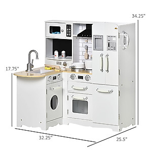 Qaba Large Play Kitchen with Full Set of Appliances for a Modern Day Pretend Kitchen, Tons of Storage, Corner Play Kitchen Set with Sound Effect, Educational Pretend Role Playset Game